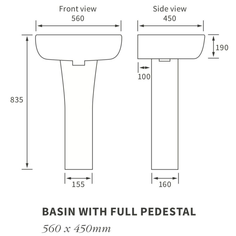 Signature Aztec Full Pedestal Basin | SIGN1779 | 560mm | 1TH