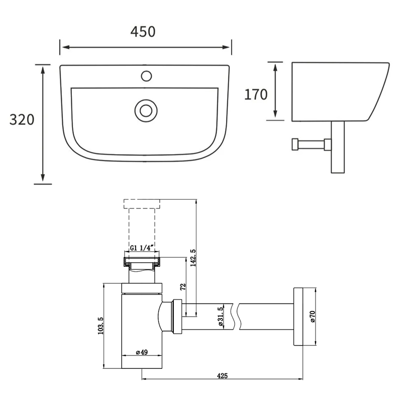 Signature Aztec Wall Hung Basin | SIGN1780 | 450mm | 1TH