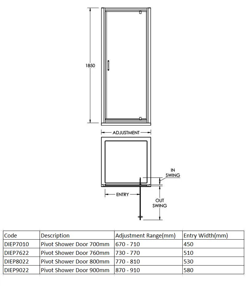 Signature Verve Pivot Shower Door | 700mm | SIGN101414