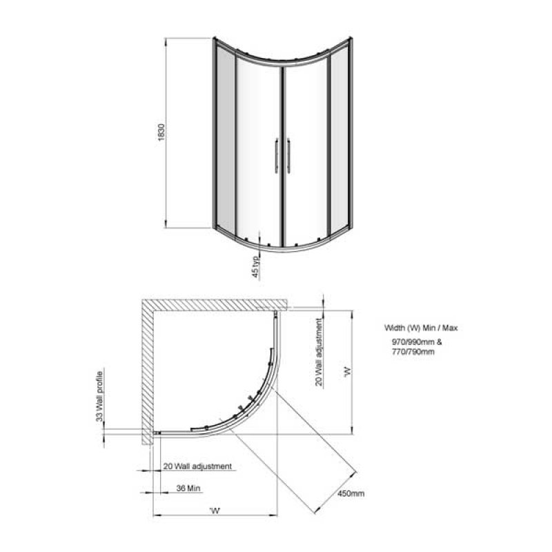 Signature Contract Offset Quad Shower Enclosure | 1000x800mm | 6CR108