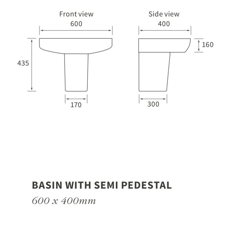 Signature Poseidon Semi Pedestal Basin | SIGN1810 | 600mm | 1TH