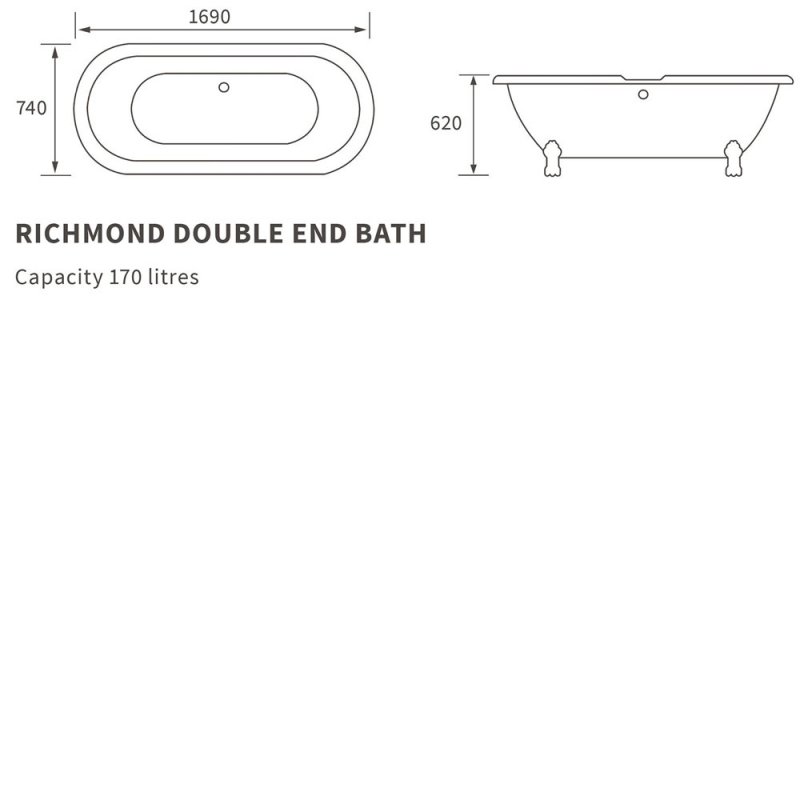 Signature Duchess Oval Bath | SIGN102816 | 1690mm x 740mm | Acrylic