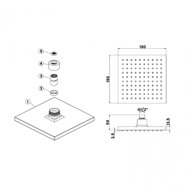 Signature Square Shower Head | SIGN108595 | 200mm | Matt Black