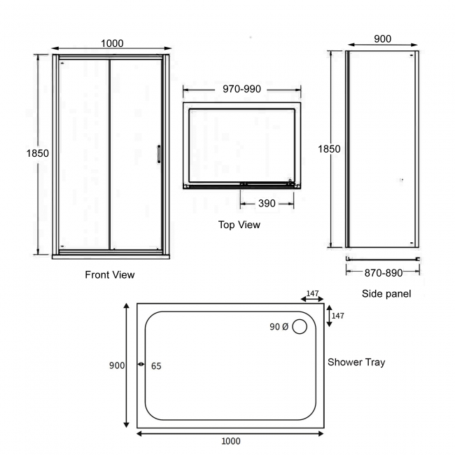 Signature Verve Rectangular Shower Enclosures | 1000 x 900 | VERSL1090T
