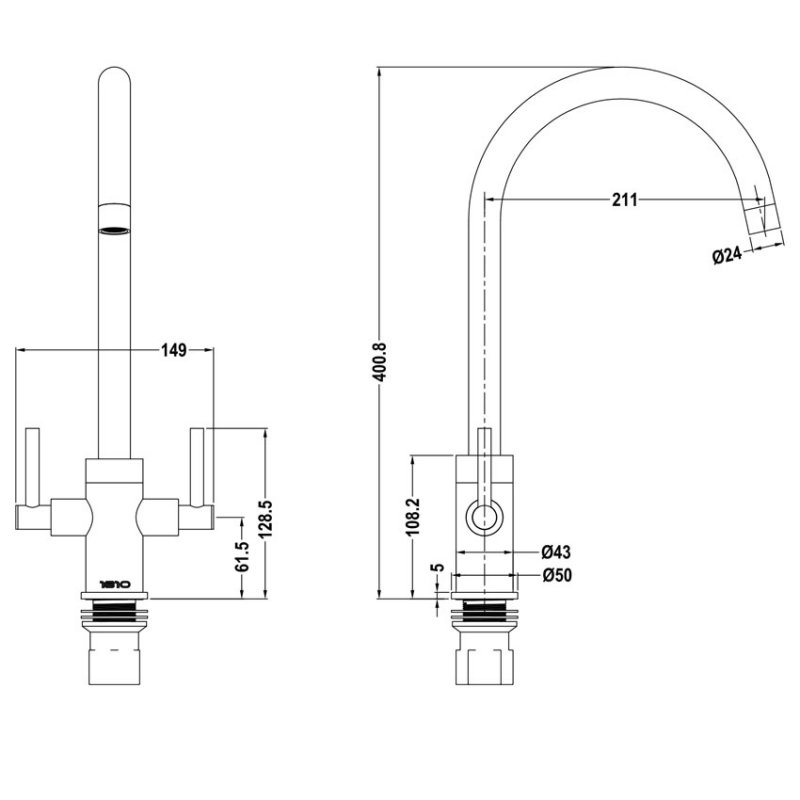 The 1810 Company Curvato Sink Mixer | CUR/01/CH | Deck Mounted | Chrome