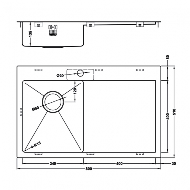 The 1810 Company Zenuno15 Kitchen Sink | ZU/34/IF/U15/S/BBL/160 | 1 ...