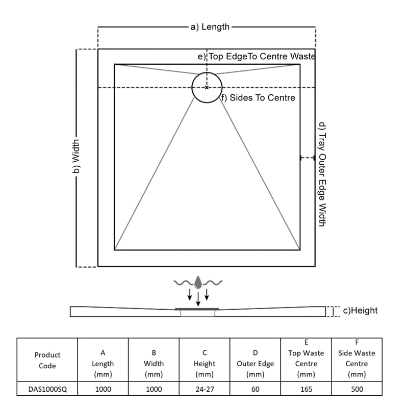 TrayMate TM25 Elementary Square Shower Tray | 1000mm x 1000mm | G0050