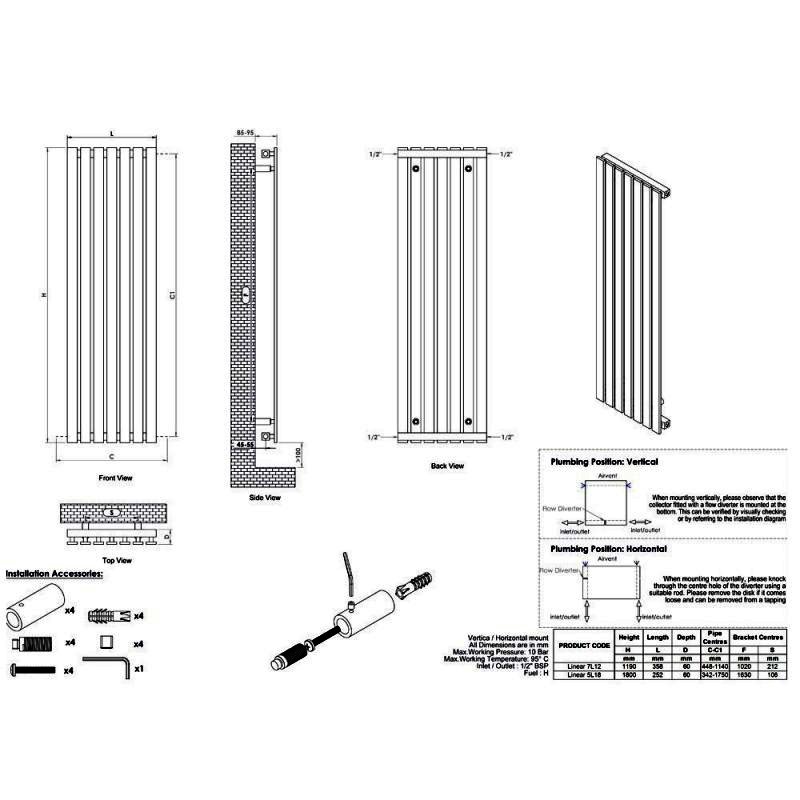 Ultraheat Linear O Designer Radiator | 5L18R | 1800mm x 252mm | Red