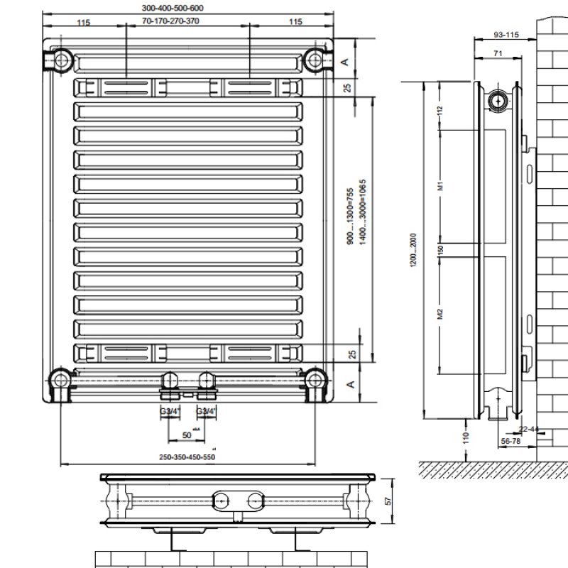 Ultraheat Planal Panel Radiator | 16VPH400W | 1600mm x 400mm | White