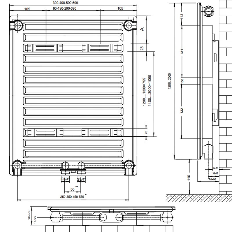 Ultraheat Planal Panel Radiator | 18VPS200W | 1800mm x 200mm | White
