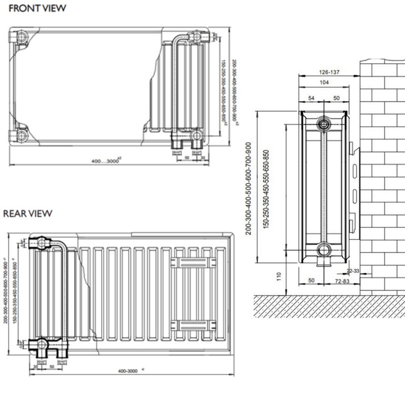 Ultraheat Planal Panel Radiator | 4PDS400W | 400mm x 400mm | White