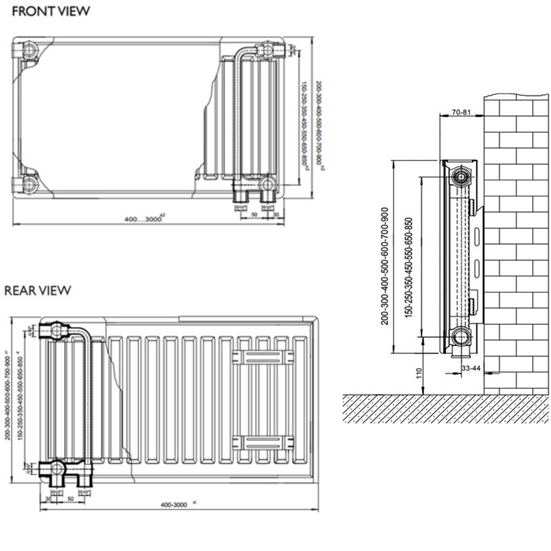 Ultraheat Planal Panel Radiator | 5PSS500W | 500mm x 500mm | White