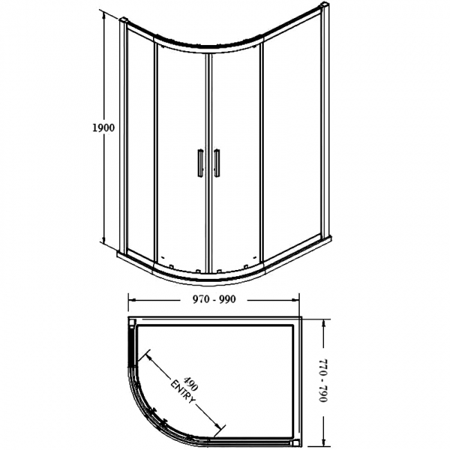 Verona Intro+ Offset Quad Shower Enclosure | 1000x800mm | 2821B-1080PKL