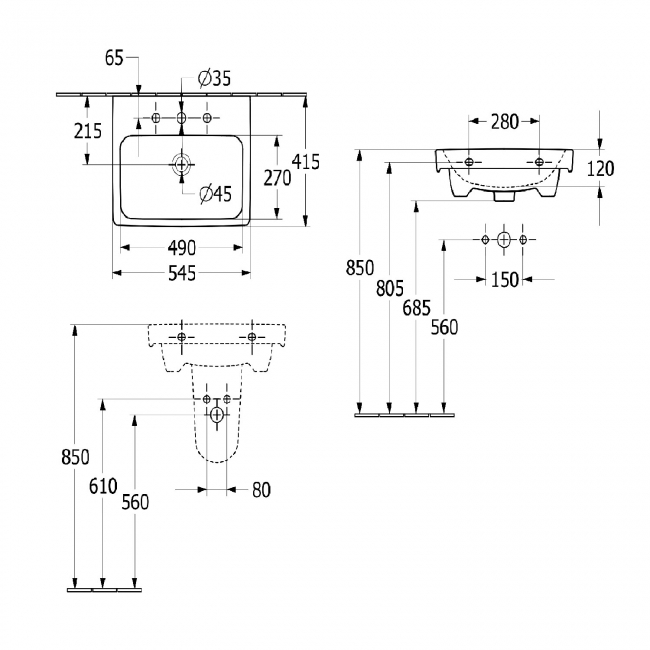 Villeroy & Boch Architectura Basin | 4A875501 | 545mm | 1TH