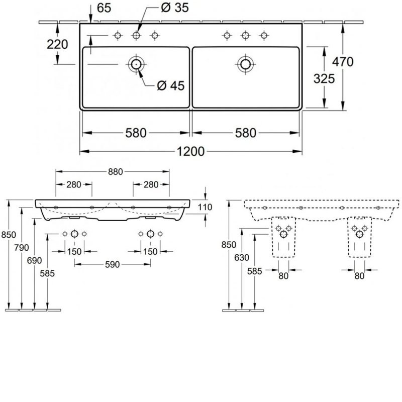 Villeroy & Boch Avento Semi Pedestal Basin | 4A23CK01+52440001+52440001 ...