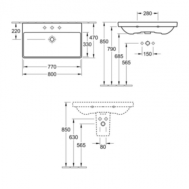 Villeroy & Boch Avento Basin | 41568001 + 52440001 | 800mm | 1TH
