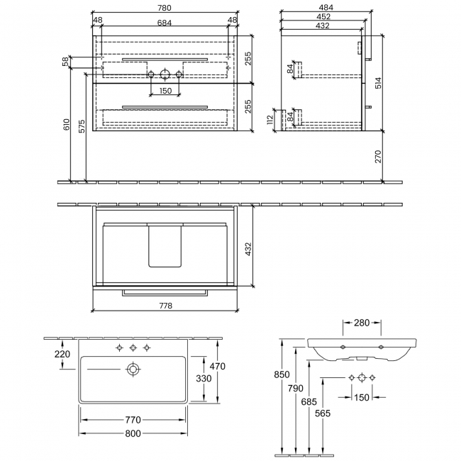 Villeroy & Boch Avento Vanity Unit | 800mm | A89110VL + 41568001 ...