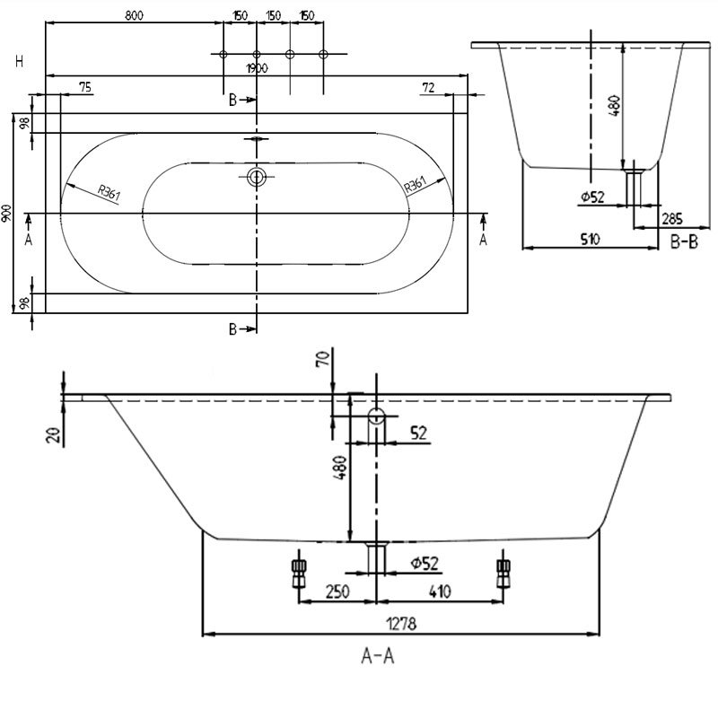 Villeroy & Boch Oberon Rectangular Bath | UBQ199OBE2V-01 | 1900mm x ...
