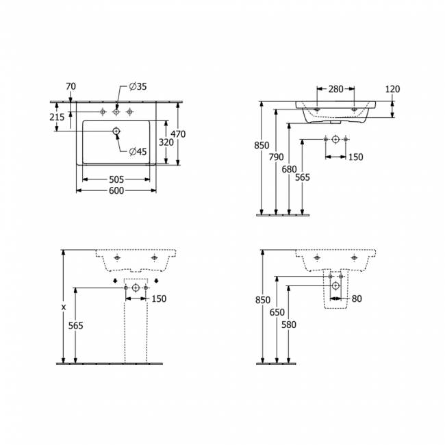 Villeroy & Boch Subway 3.0 Basin | 4A706201 + 52440001 | 600mm | 0TH