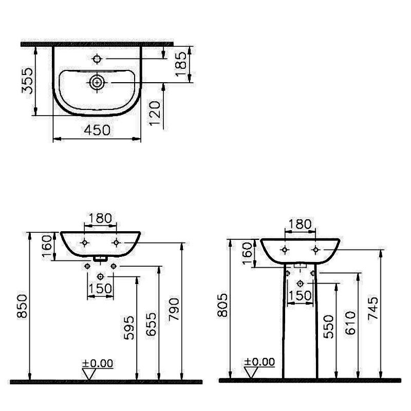 Vitra S20 Cloakroom Full Pedestal Basin | 5500L003-0999+5529L003-0156 ...
