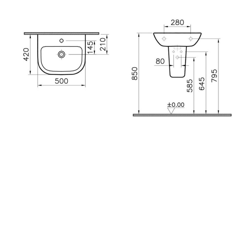 Vitra S20 Cloakroom Semi Pedestal Basin | 5501L003-0022+5281L003-7201 ...