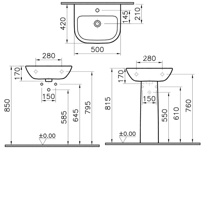 Vitra S20 Cloakroom Full Pedestal Basin | 5501L003-0999+5529L003-0156 ...