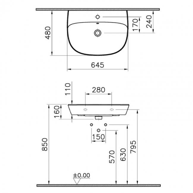 Vitra Zentrum Full Pedestal Basin | 7275L003-0001+6408L003-0156 | 650mm ...