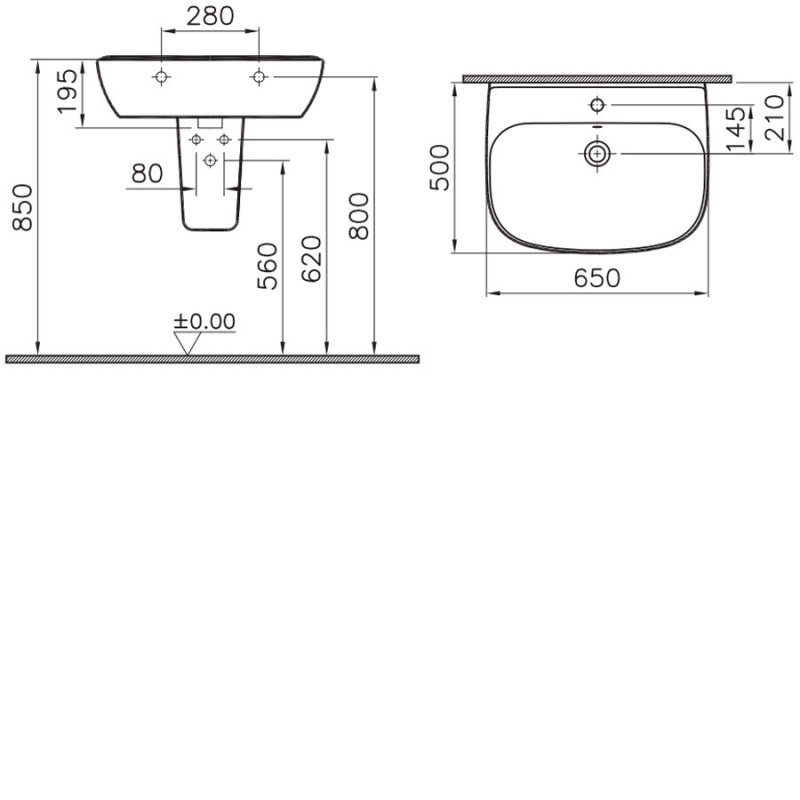 Vitra Zentrum Semi Pedestal Basin | 7275L003-0001+7292L003-7200 | 650mm ...